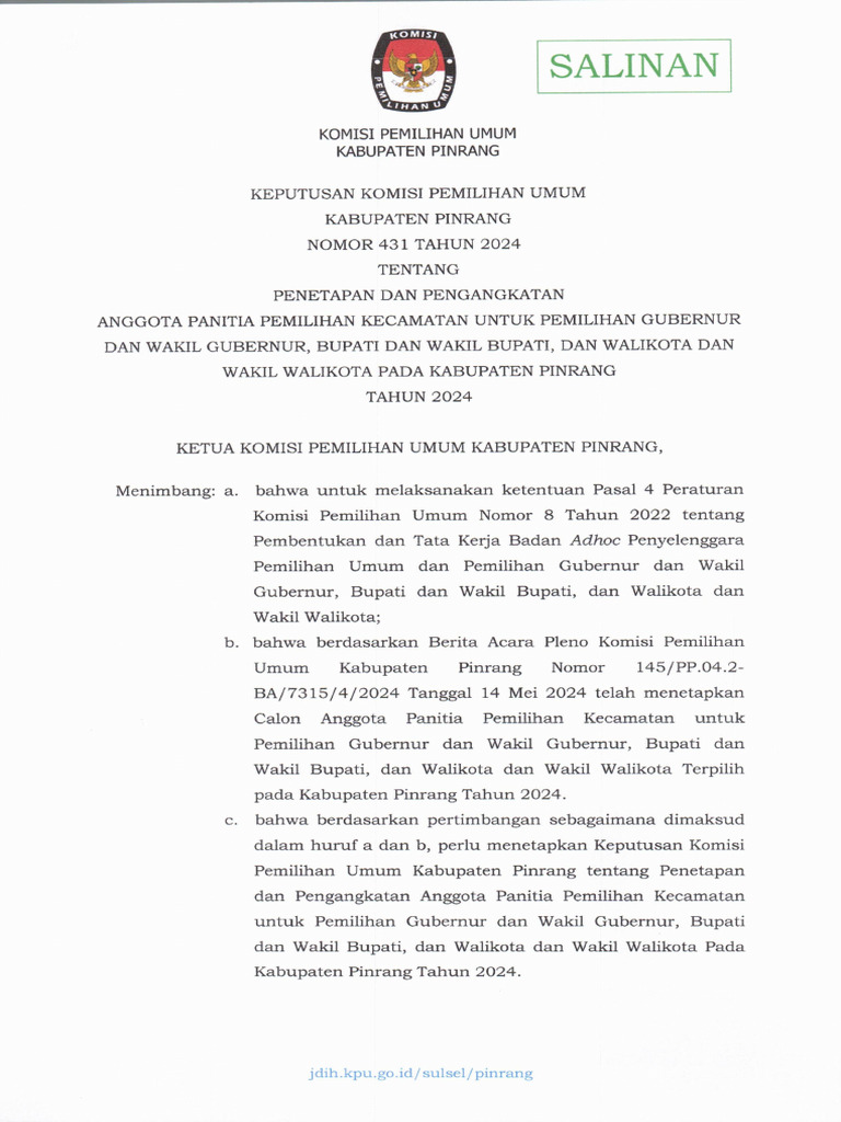 SK Penetapan PPK Pinrang | PDF