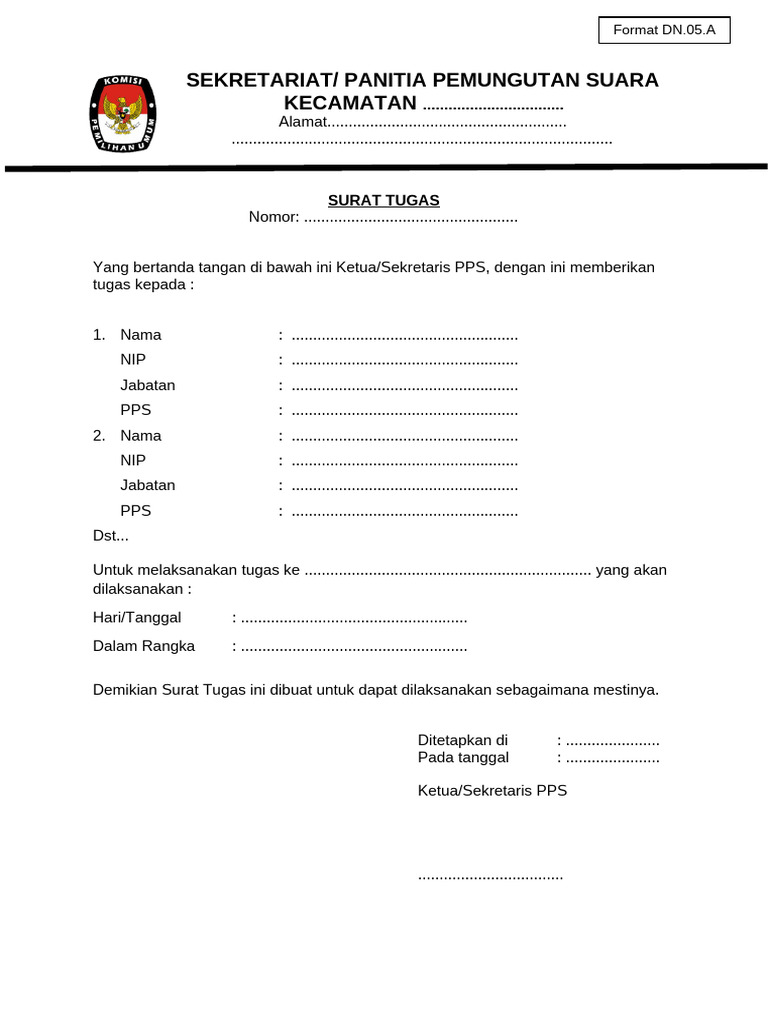 SURAT TUGAS PPS (FORMAT DN.05.A) | PDF