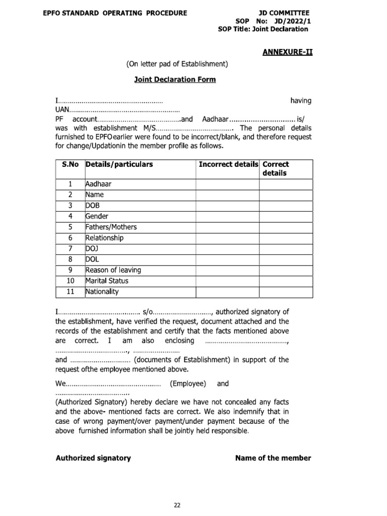 PF Change JD Annexure II | PDF