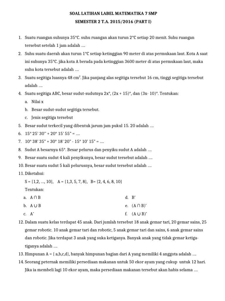 SOAL LATIHAN LABEL MTK 7 SMP | PDF