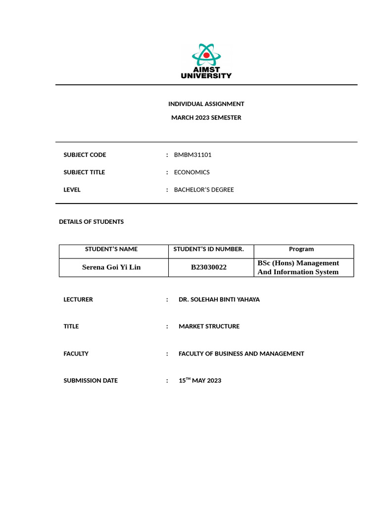 Individual Assignment Economics | PDF