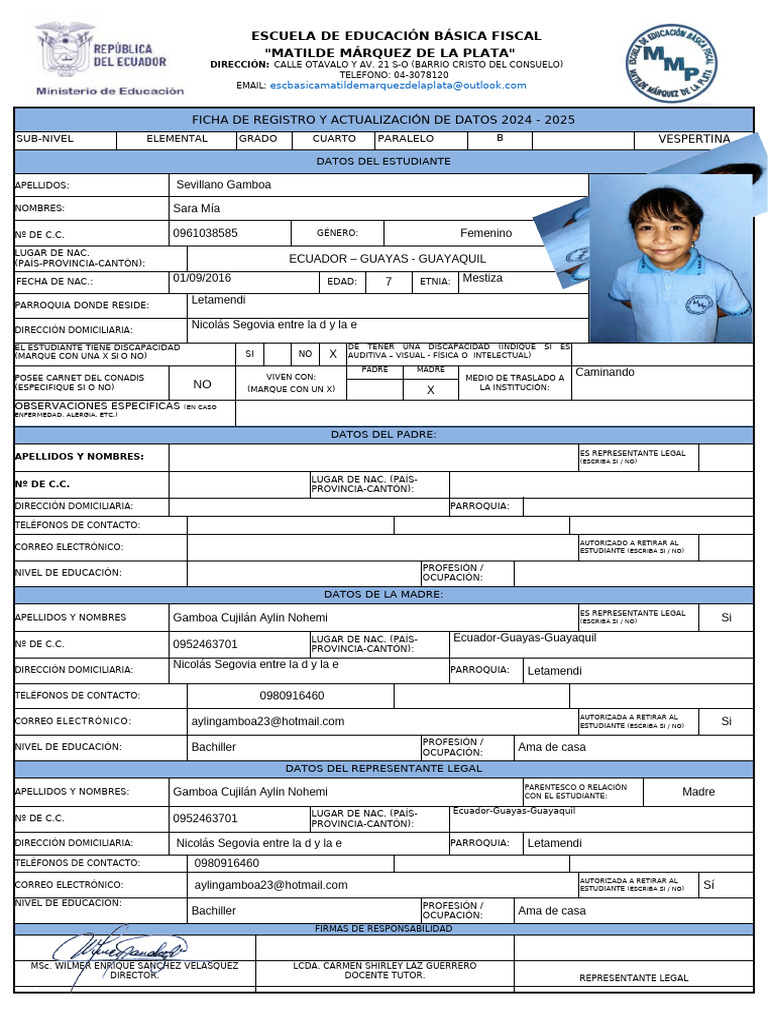 Ficha de Matrícula Sara | PDF