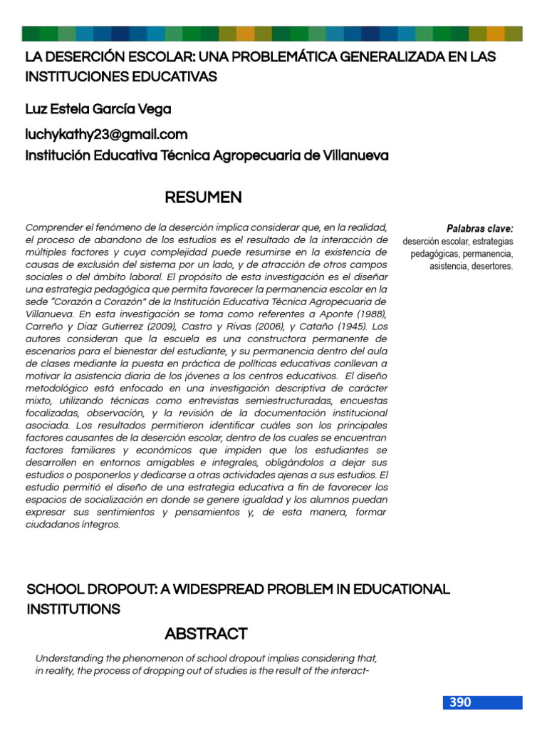 La Desercion Escolar, Una Problematica de Las Instituciones Educativas ...
