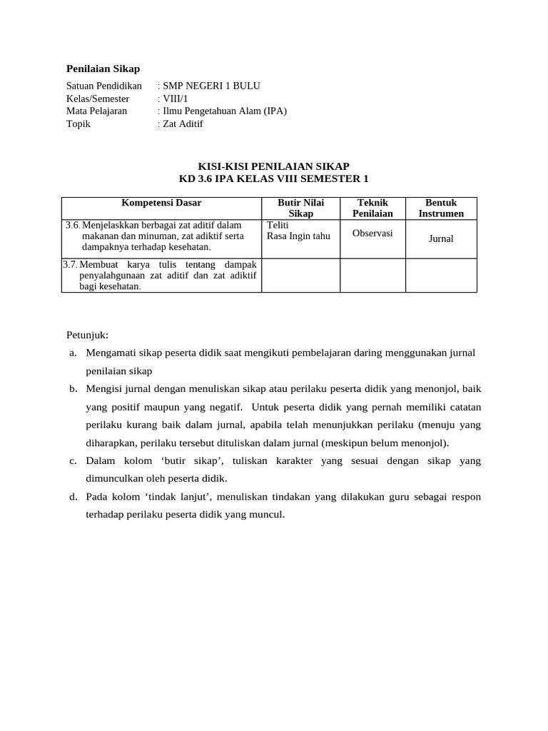 Penilaian Sikap CGP4 | PDF