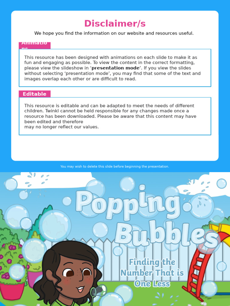 T N 7393 Popping Bubbles Finding The Number That Is One Less Powerpoint 2 Ver 3 | PDF