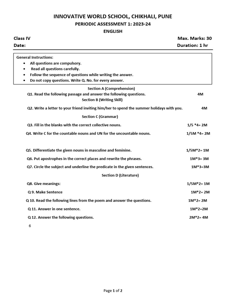 English Paper Pattern | PDF