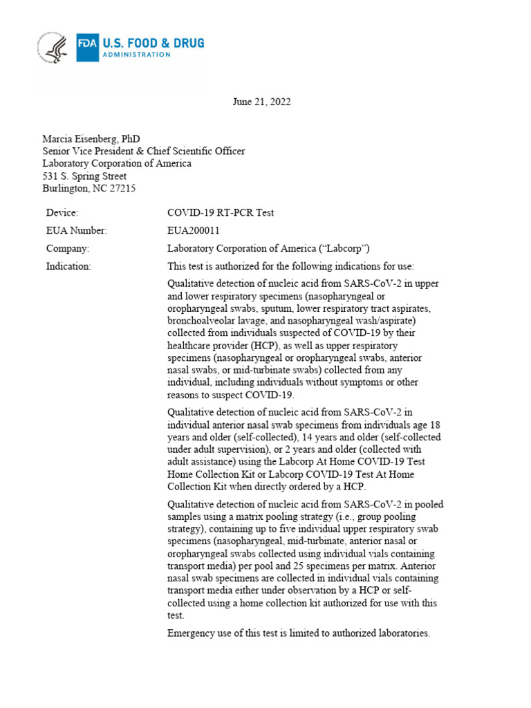 EUA Labcorp COVID Letter | PDF