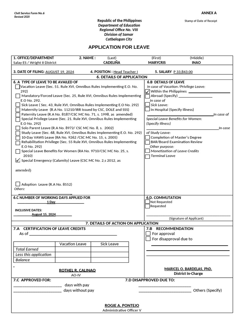 New LEAVE FORM Page1 Revised 2020 | PDF