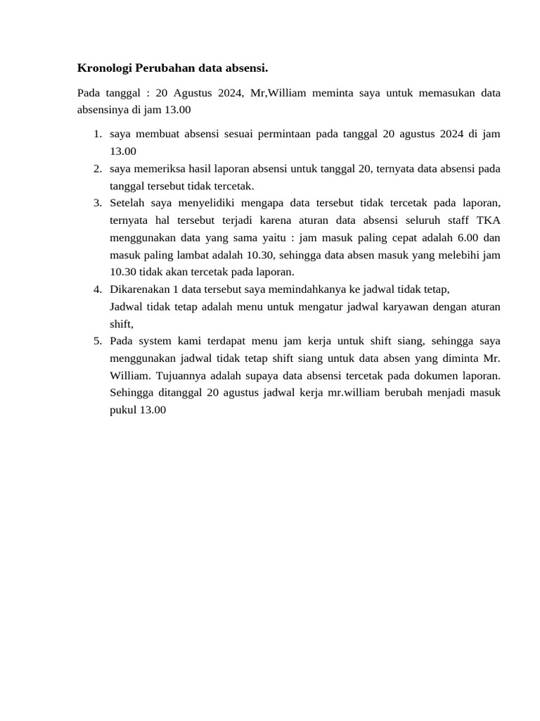 Contoh BA Kronologi Perubahan data absensi | PDF
