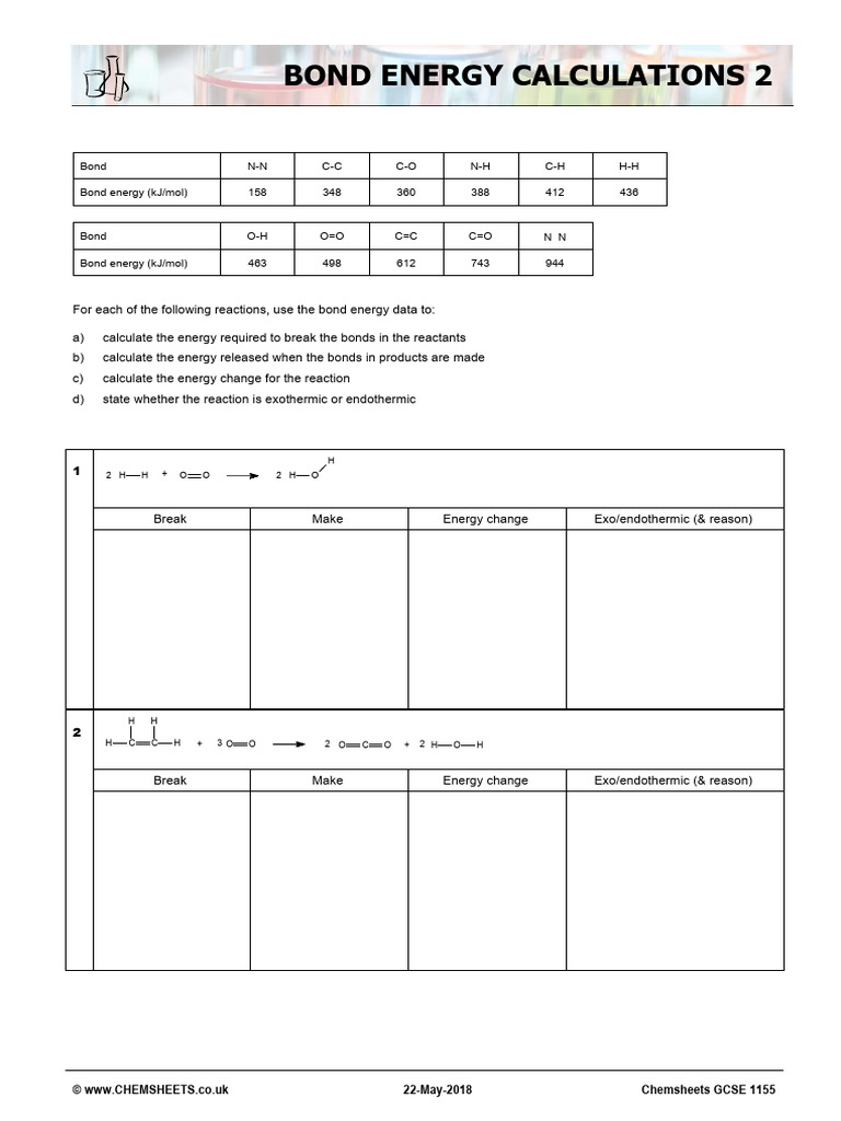 4. Bond Energies Chemsheet 2 | PDF