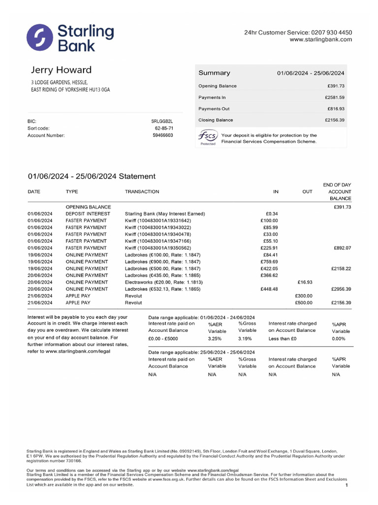 Starling Bank Staement | PDF
