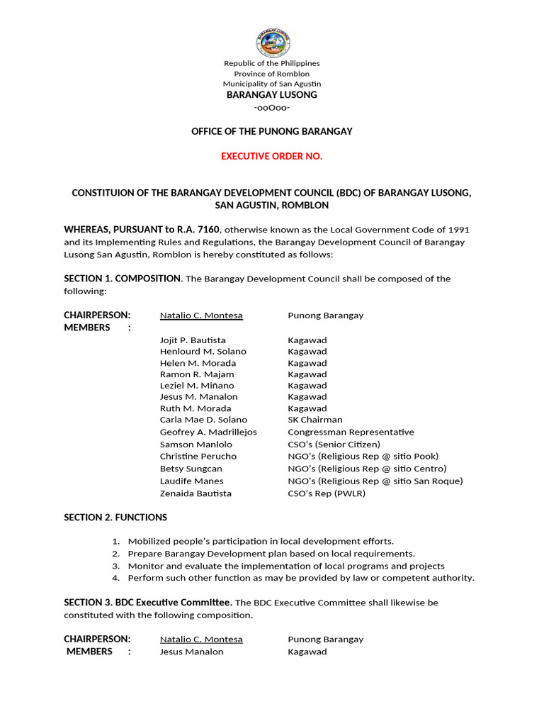 Executive Order BDC Execom | PDF