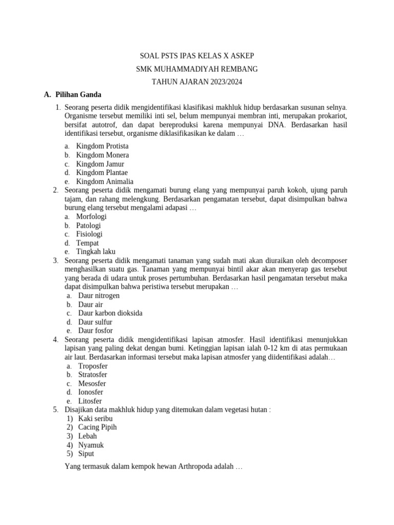 Soal PSTS Ipas Kelas X Askep | PDF