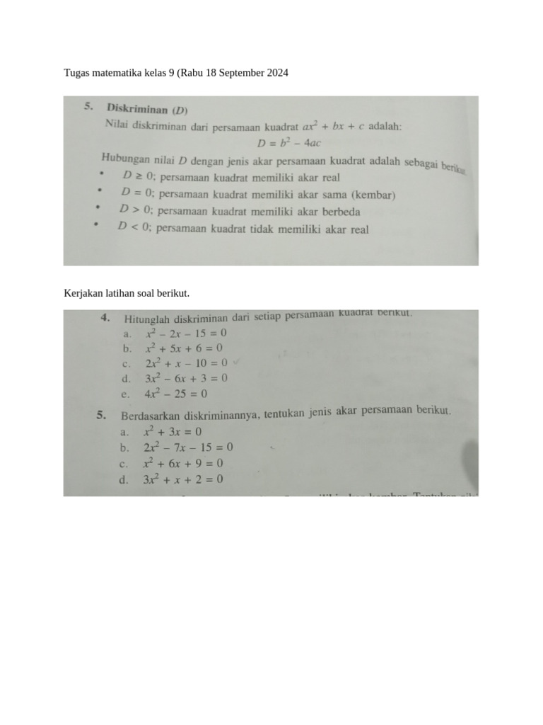 Tugas Matematika Kelas 9 (Rabu | PDF