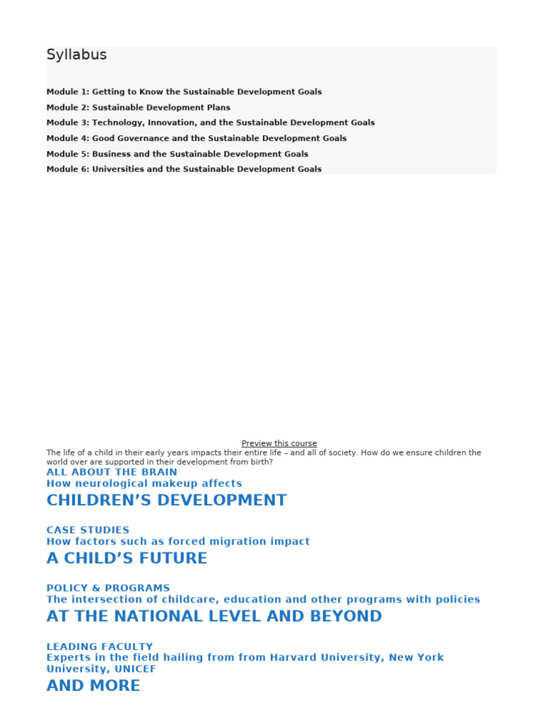 Sdgg for Early Chldhood - Course Outline | PDF