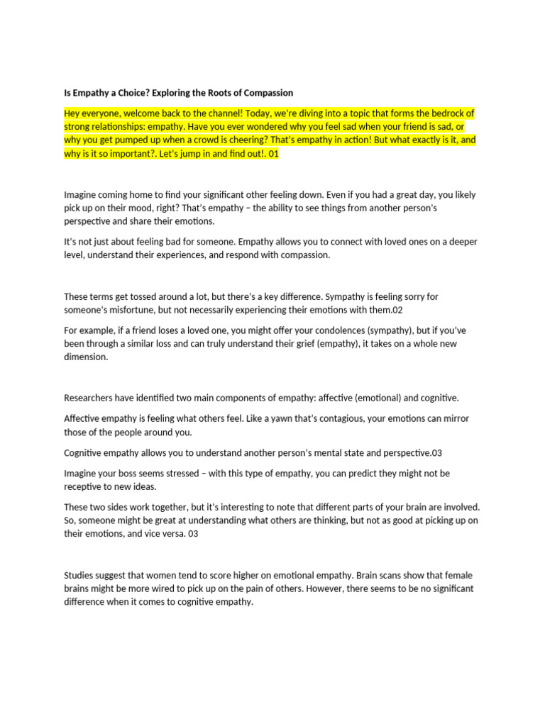 Is Empathy A Choice Exploring The Roots of Compassion | PDF