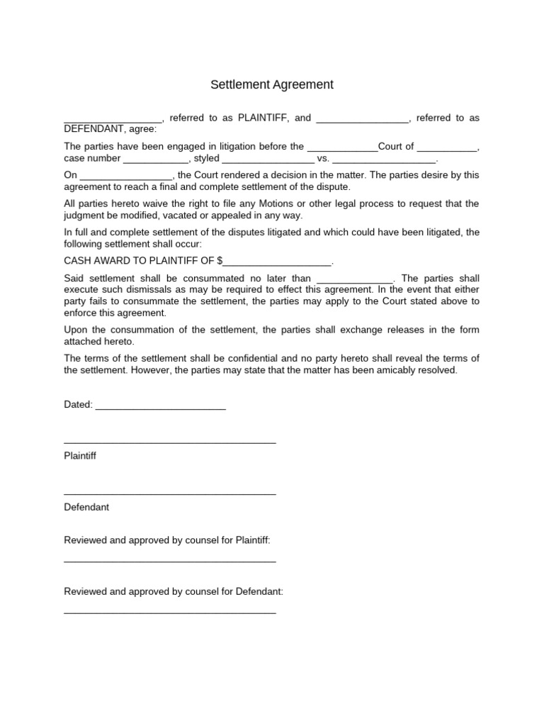 Settlement Agreement | PDF | Finance & Money Management | Law