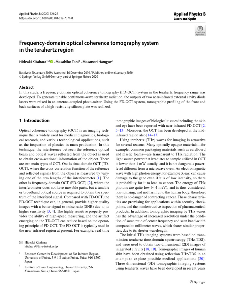 Frequency Domain Optical Coherence Tomography Systemin The Terahertz Region | PDF