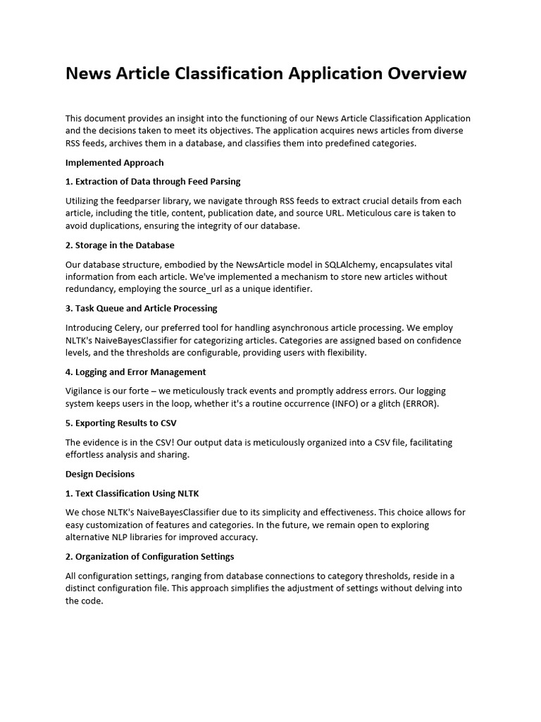 News Article Classification Application Overview | PDF