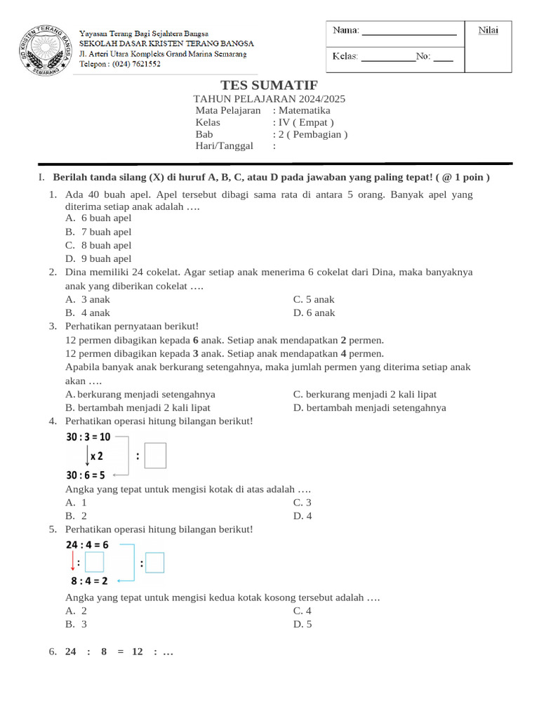 K4 Sumatif Math Unit 2 37x BB | PDF
