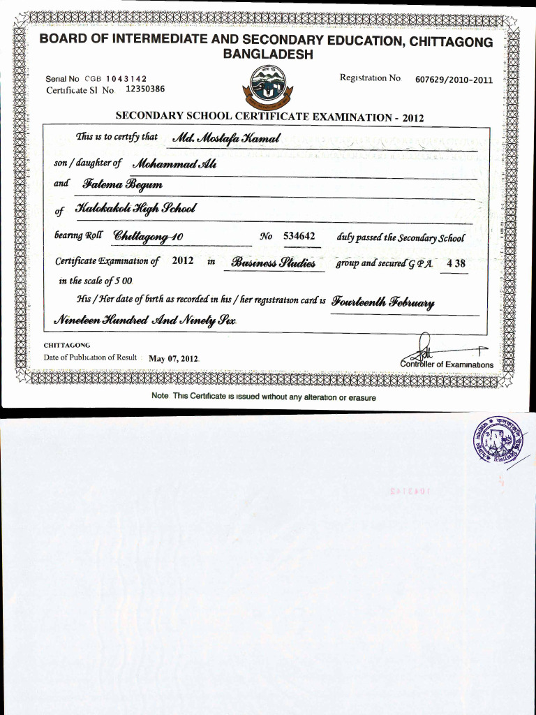 SSC Certificate | PDF