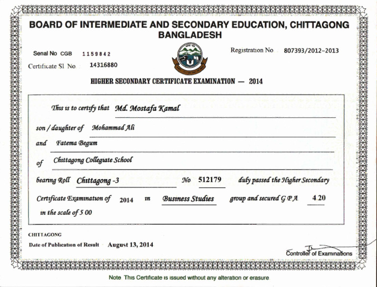 HSC Certificate | PDF