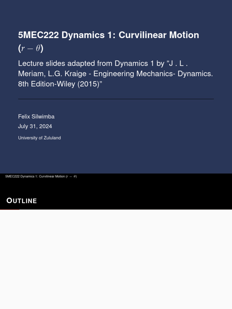 5MEC222 Curvilinear Motion Polar Coordinates - 1 | PDF