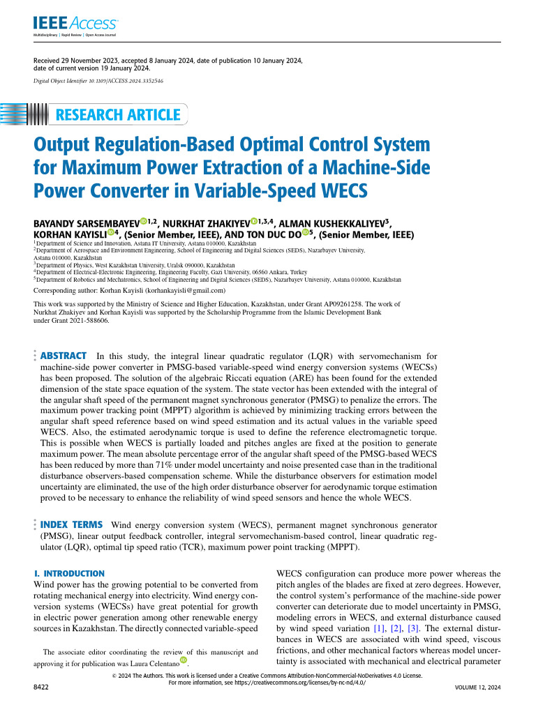 Output Regulation-Based Optimal Control System For Maximum Power ... Output Regulation-Based Optimal Control System For Maximum Power ...