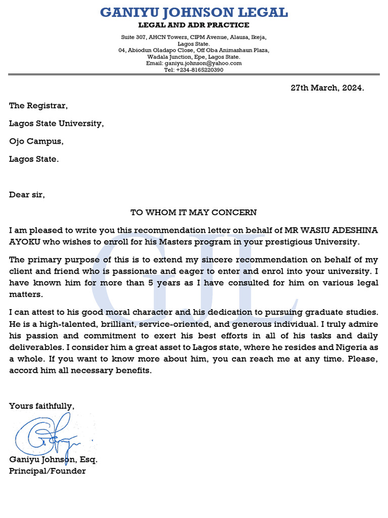 Reference Letter Wasiu | PDF