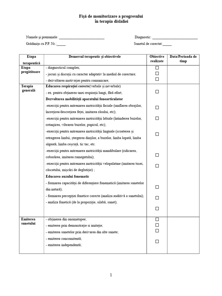 Fisa Progres Dislalie | PDF