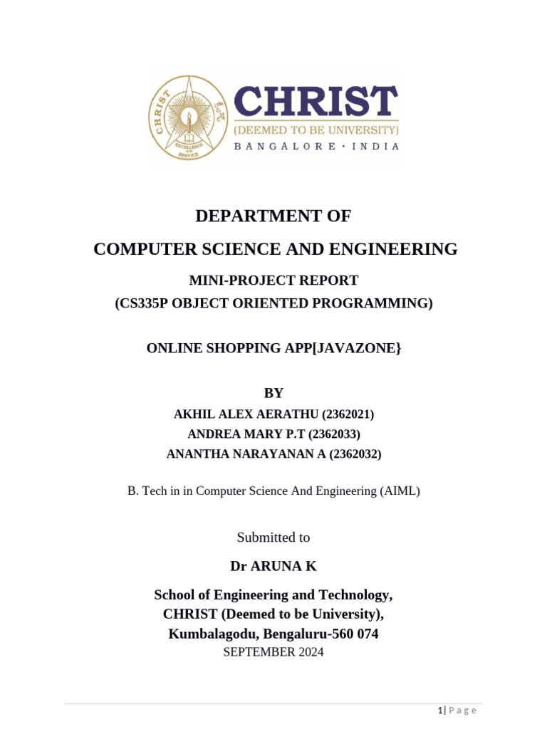 Mini-Project - Report - Javazone OOPs | PDF