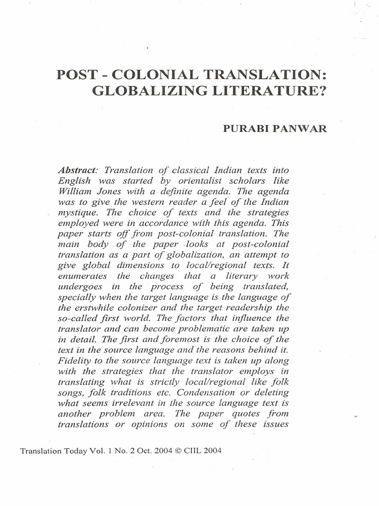 06 - Post-Colonial Translation - Globalizing Literature - Purabi Panwar ...