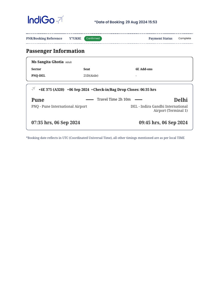 Itinerary Indigo | PDF