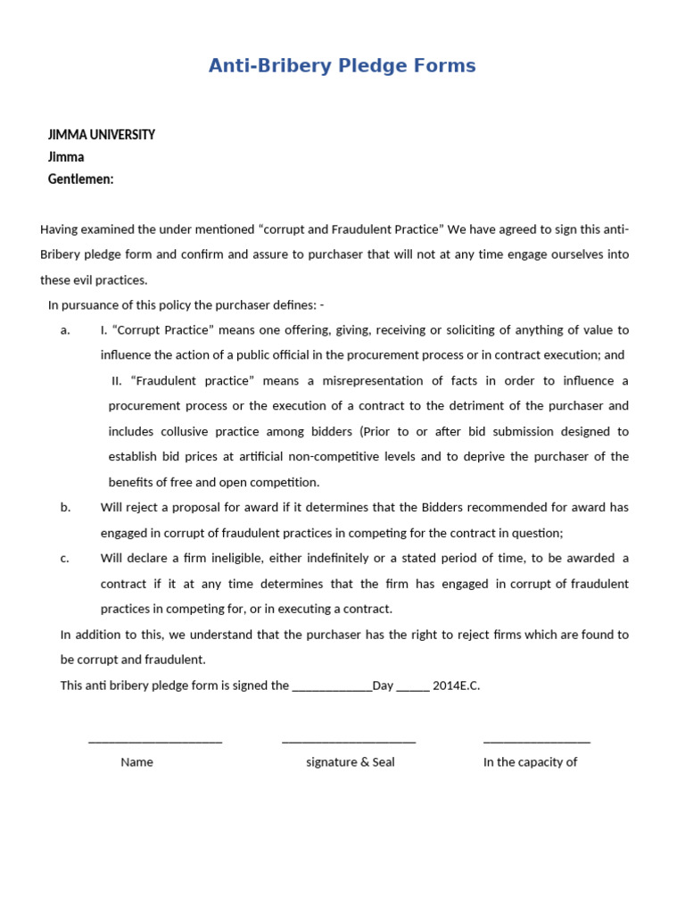 Anti Bribery Pledge Form | PDF