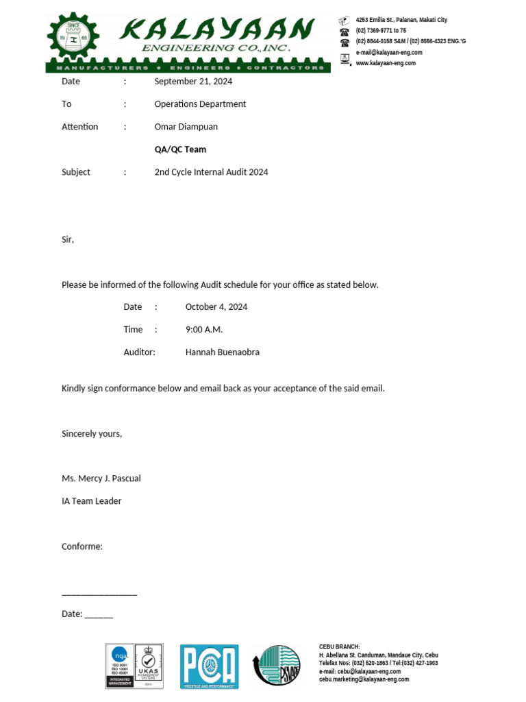 Confirmation Letter-QA QC | PDF