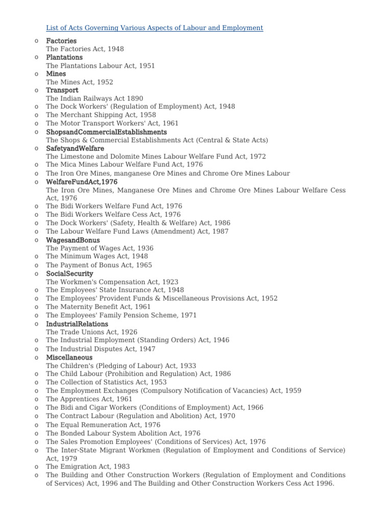 Labour Acts | PDF