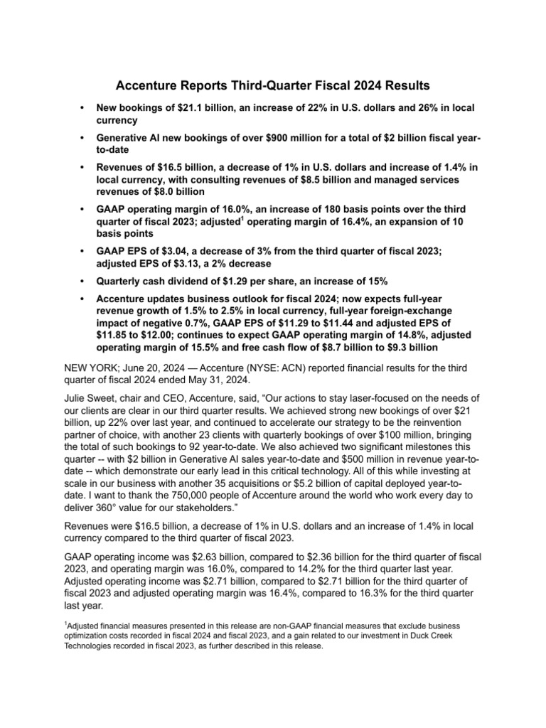 Accenture Reports Third Quarter Fiscal 2024 Results | PDF