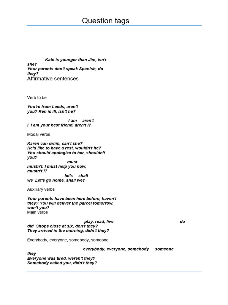 English Grammar Question Tags | PDF