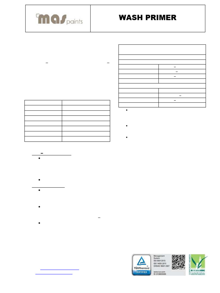 Wash Primer Datasheet | PDF