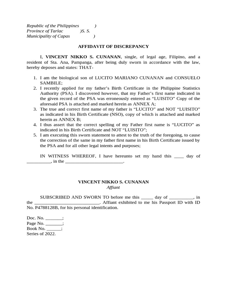 Affidavit of Discrepancy | PDF
