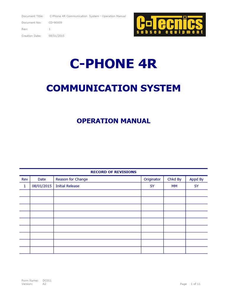 CD-90009 - C-Phone 4R - Ops Manual - Generic - Rev 1 | PDF