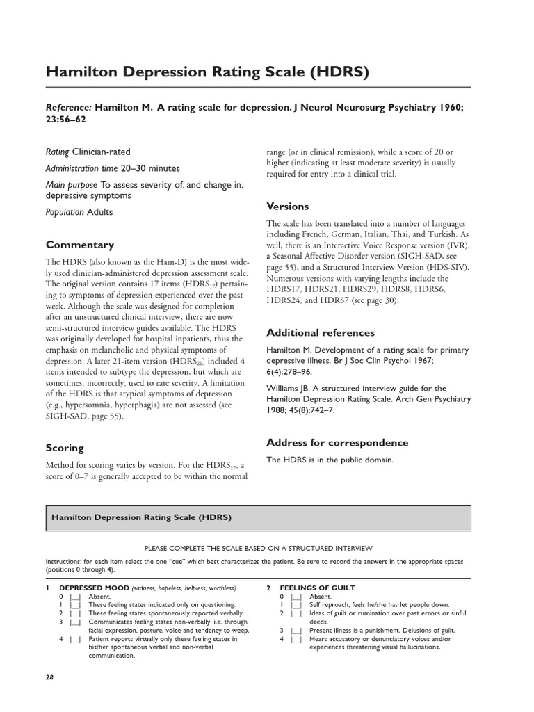 Hamilton Depression | PDF