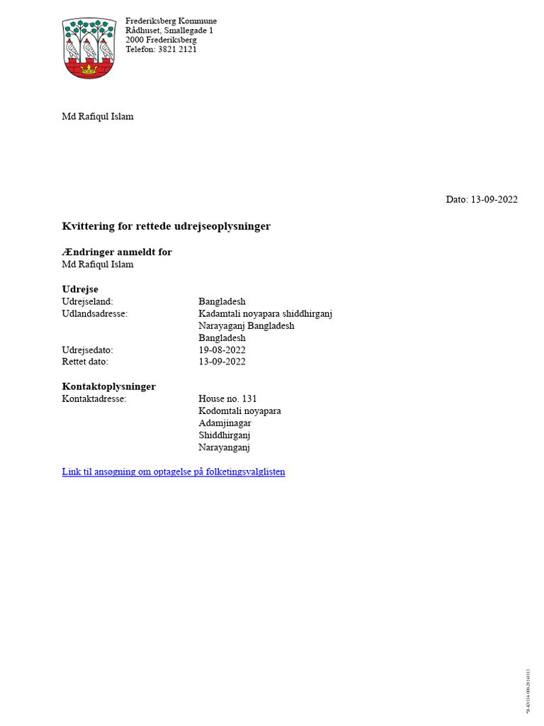 Udrejse Kvittering | PDF