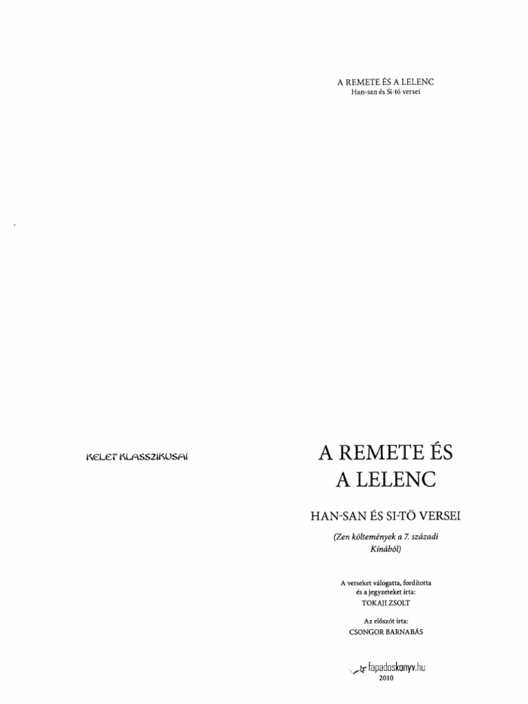 A REMETE ÉS A LELENC. (Zen Költemények A 7. Századi Kínából) | PDF