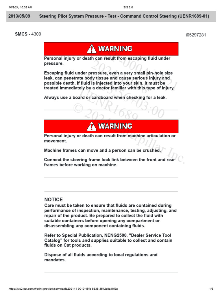 Relief Valve (Steering Cylinder Crossover) - Test and Adjust (UENR1689 ...