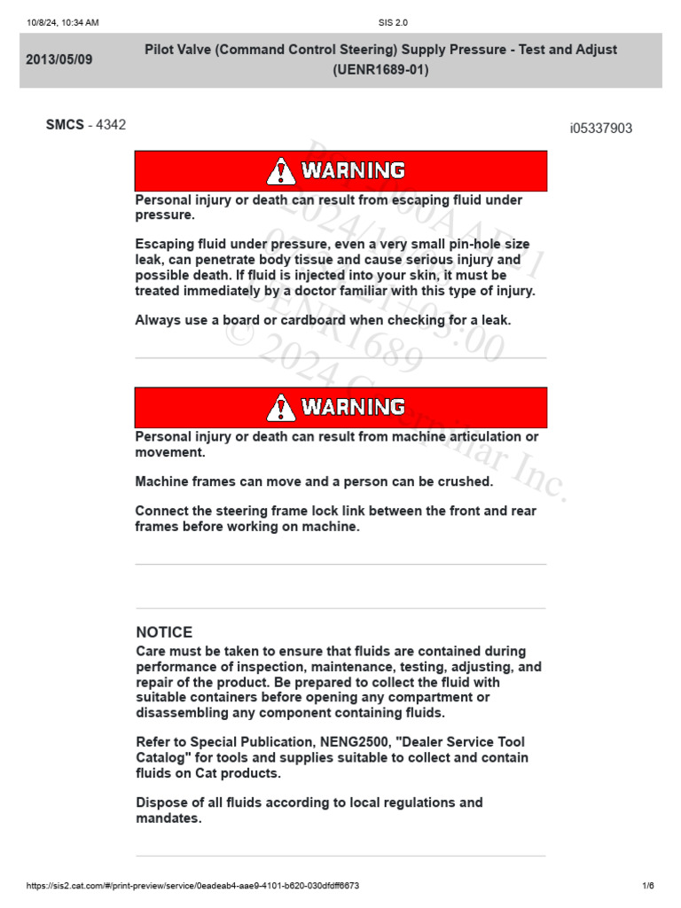 Pilot Valve (Command Control Steering) Supply Pressure - Test and ...