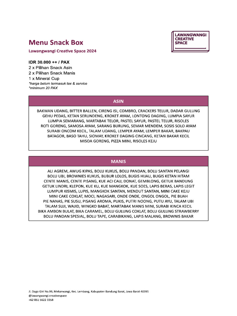 Menu Snack Box LCS 2024 | PDF