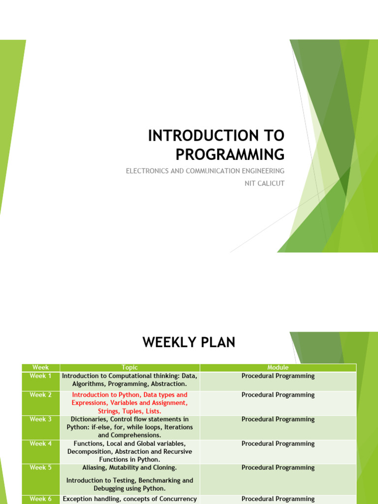 EC1002E Intro Programming Slides Week2 Part1 | PDF