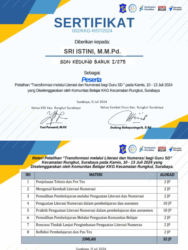 Sertifikat Bu Tini 8 | PDF