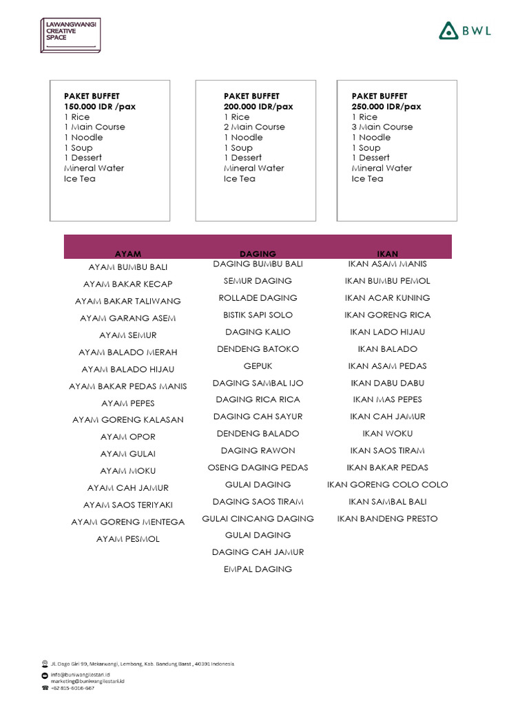 MENU BUFFET & STALL 2024 - LCS | PDF